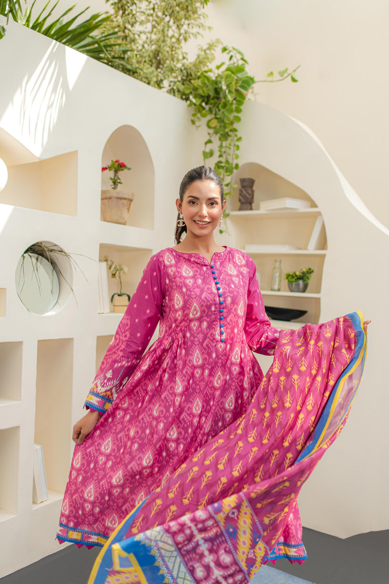Printed Shirt Dupatta - Pink - Lawn Suit - 0653 – La Mosaïk